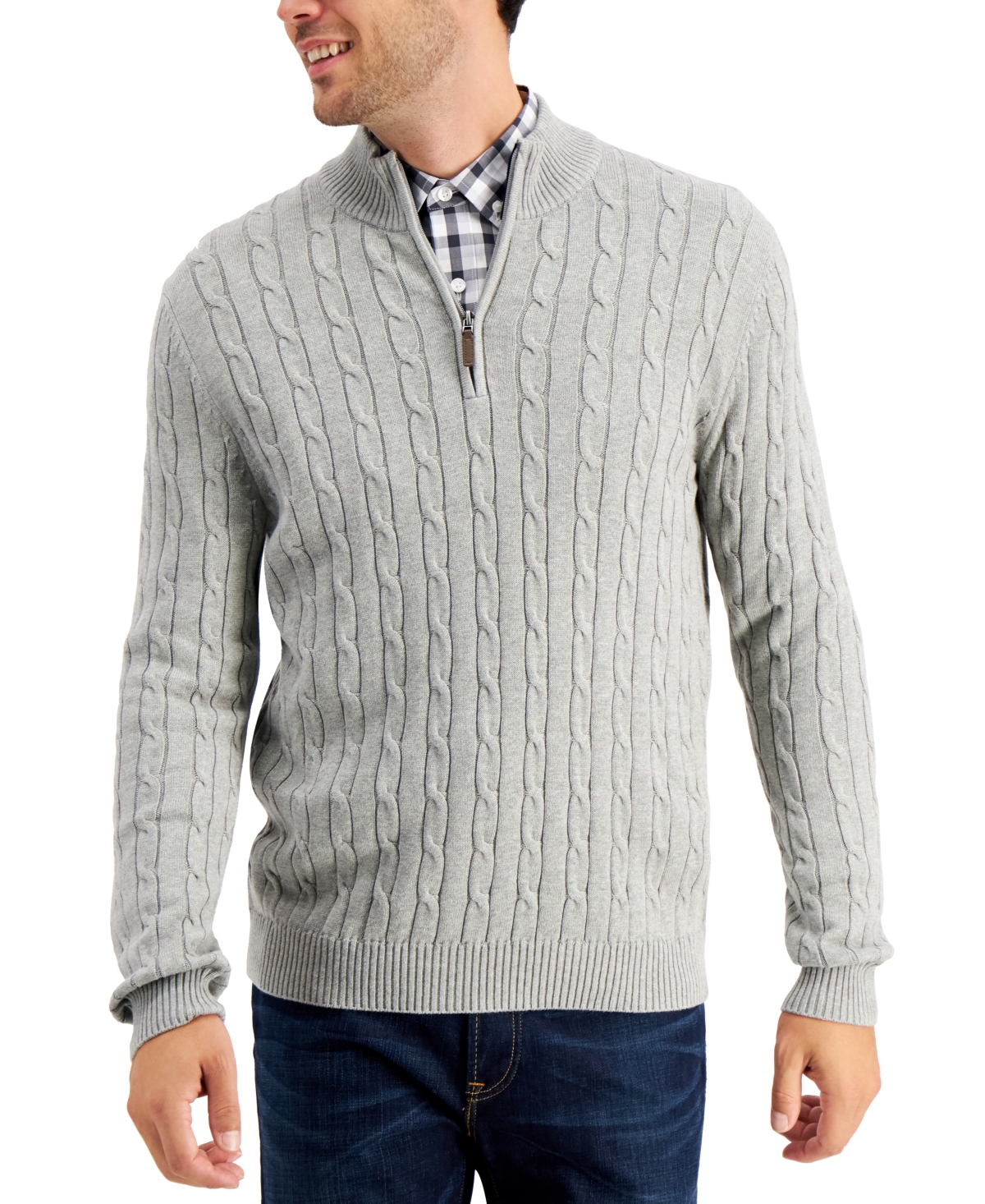 Click here for Club Room Mens Cable Knit Quarter-Zip Cotton Sweat... prices
