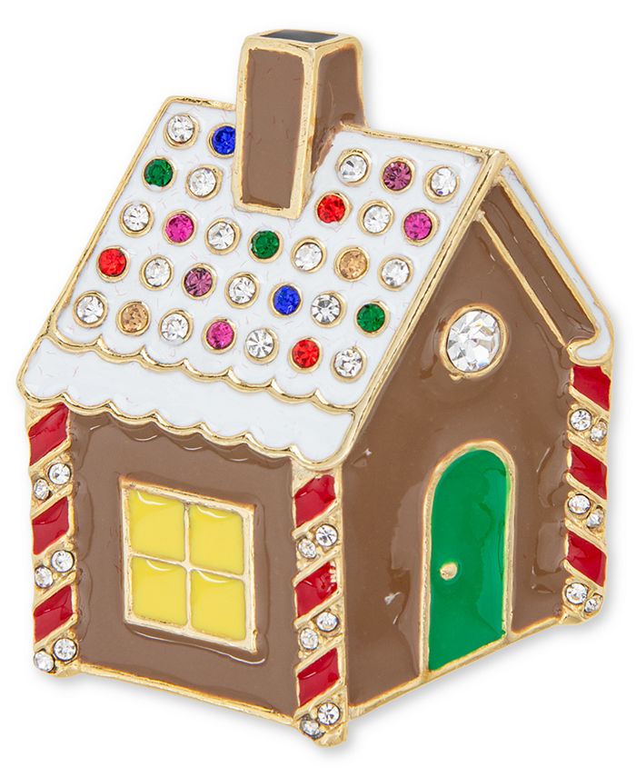 Charter Club Gold-Tone Multicolor Crystal Gingerbread House Pin ...