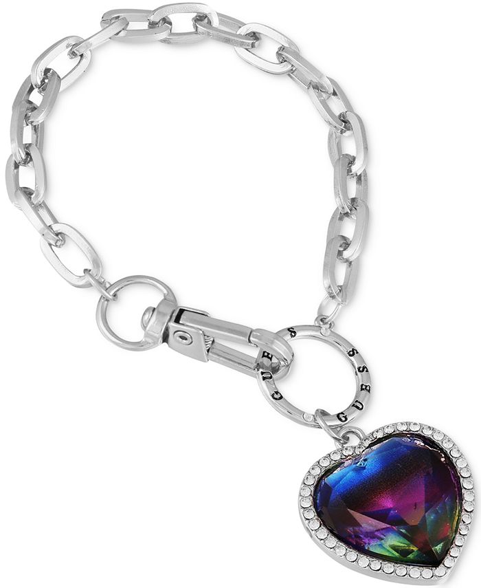 GUESS Stone & Crystal Heart Chain Link Bracelet - Macy's