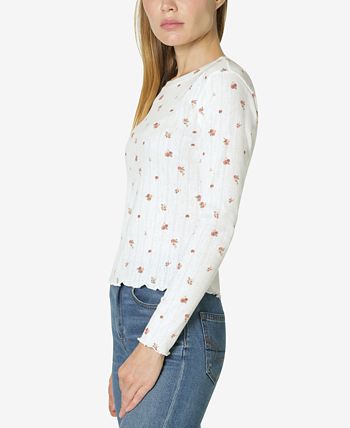 Ultra Flirt Juniors' Printed Pointelle-Knit Top - Macy's
