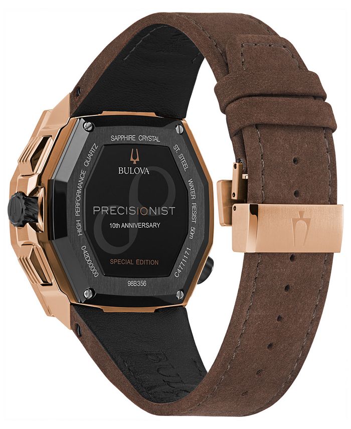 Bulova Men's Precisionist Brown Leather Strap Watch 44.7x46.8mm - A ...