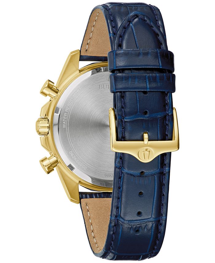 Bulova Men's Chronograph Diamond-Accent Blue Leather Strap Watch 43mm ...