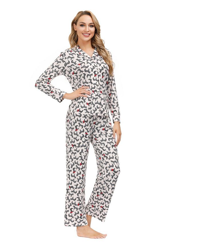 Beautyrest Echo Women's Ribbon Folded Notch 2 Piece Pajama Set - Macy's