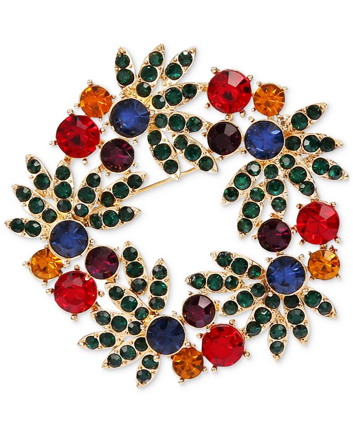 Charter Club Gold-Tone Multicolor Crystal Wreath Pin, Created for Macy ...