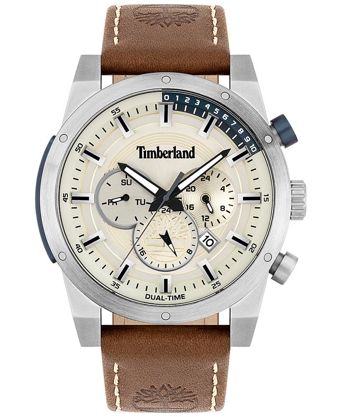 Timberland Men's Brown Leather Strap Watch 46mm - Macy's