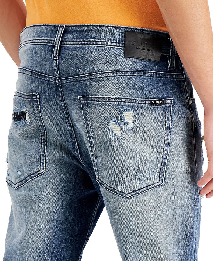 GUESS Men's Tapered Cropped Rip-and Repair Jeans - Macy's