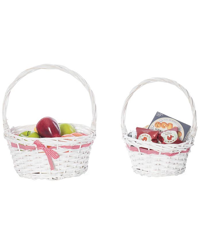 Vintiquewise White Willow Bowl Baskets Red Gingham Bow with Handle, Set ...