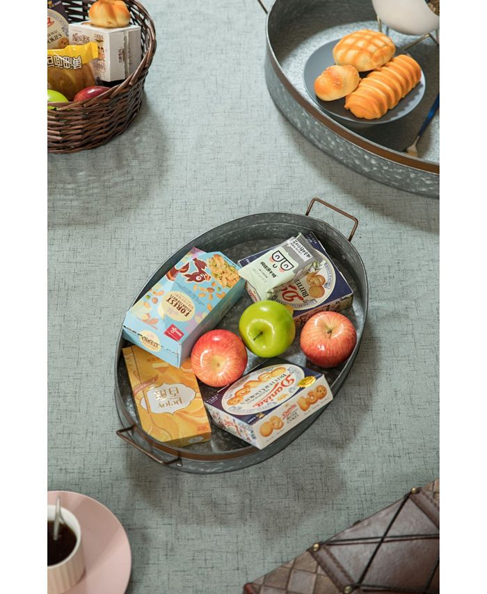 Vintiquewise Galvanized Metal Oval Rustic Serving Tray with Handles ...
