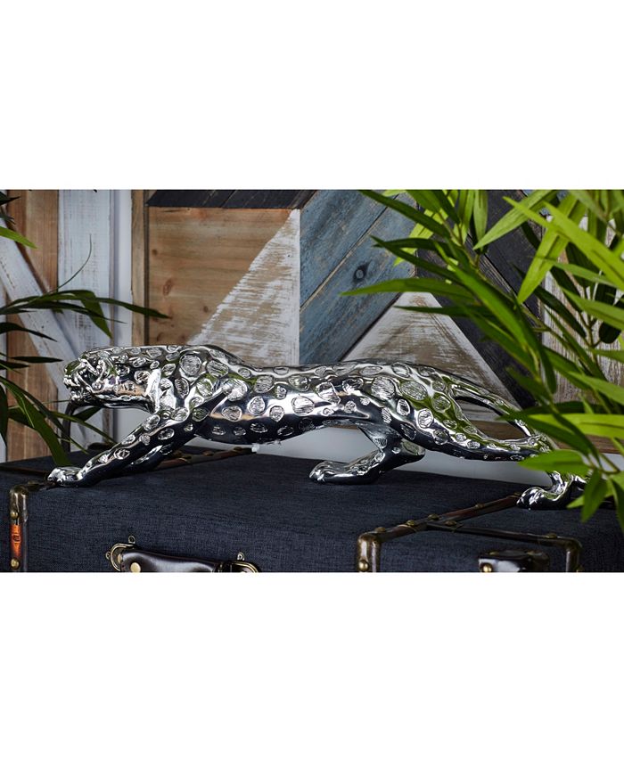 CosmoLiving by Cosmopolitan Silver Polystone Sculpture, Leopard 5 x 22 ...