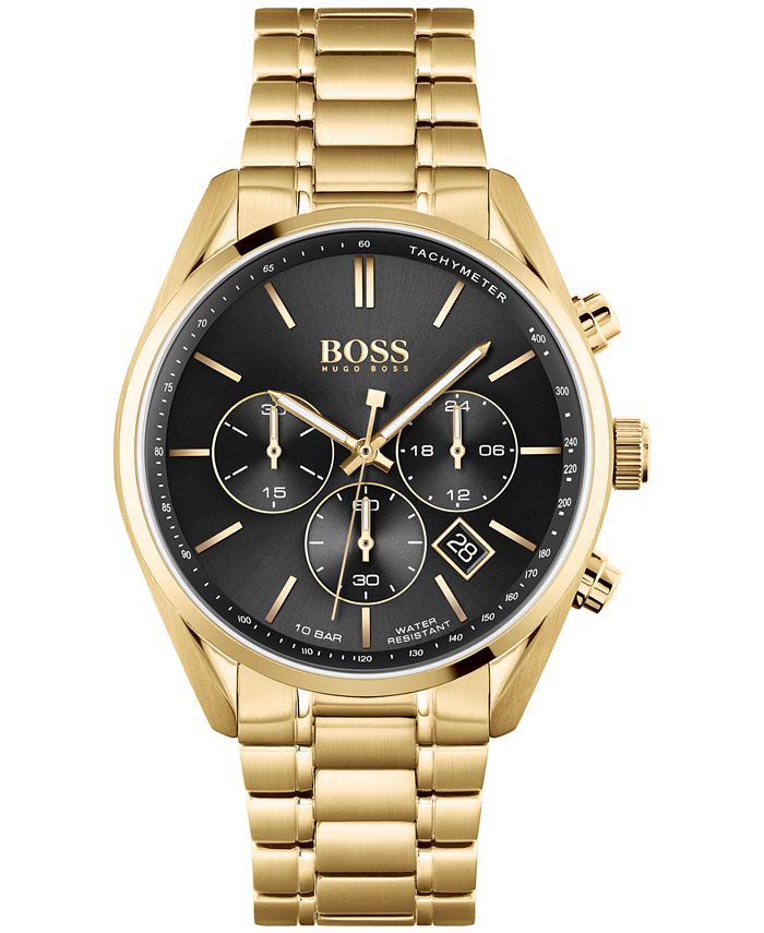 BOSS HUGO Men's Chronograph Champion Gold-Tone Stainless Steel Bracelet ...