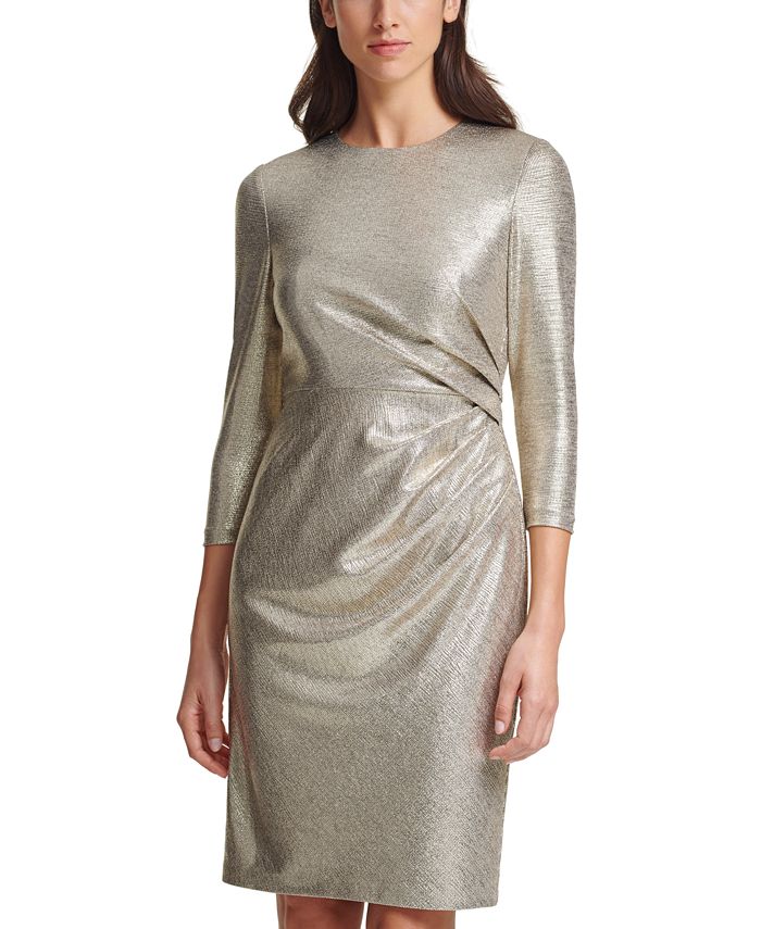 Vince Camuto Metallic Knit Side-Tuck Bodycon Dress - Macy's