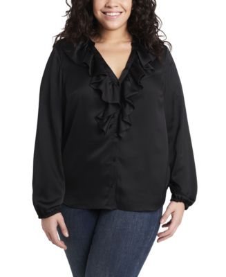 1.STATE Women's Plus Size Ruffle Neck Button Front Top & Reviews - Tops ...