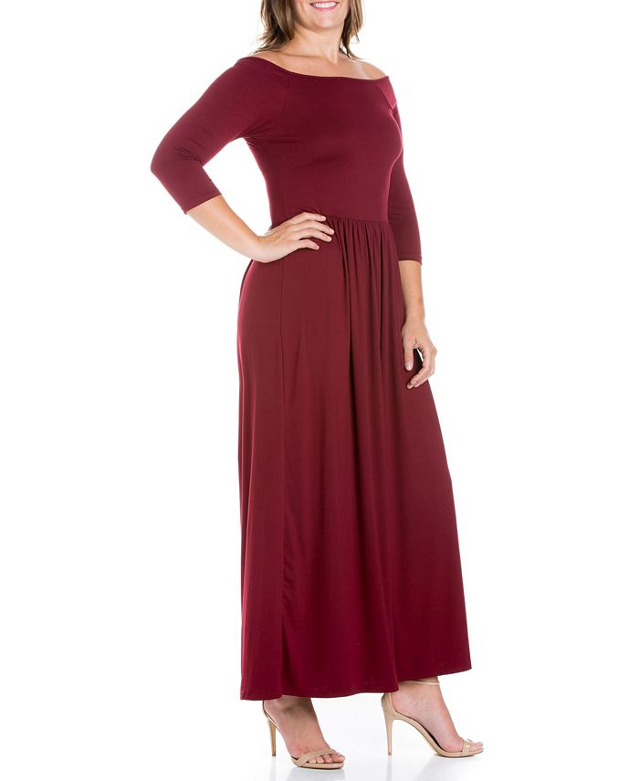 24seven Comfort Apparel Women's Plus Size Off Shoulder Maxi Dress ...
