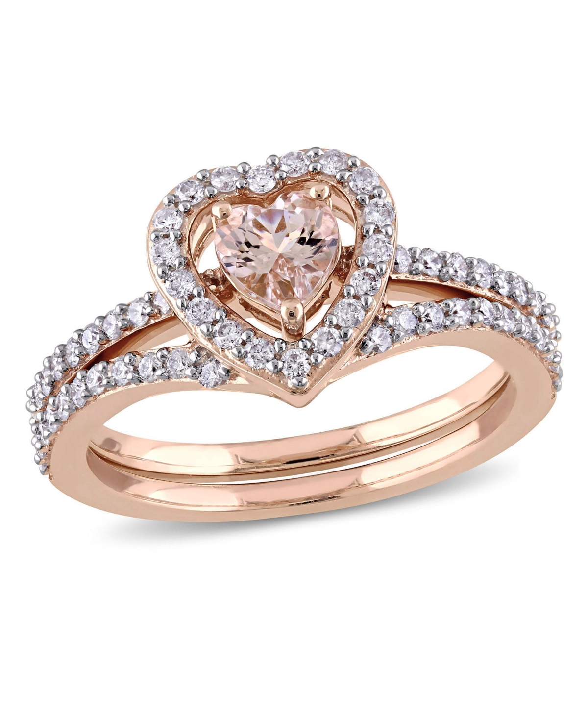 Click here for Morganite and Diamond Heart Halo interlocking Brid... prices