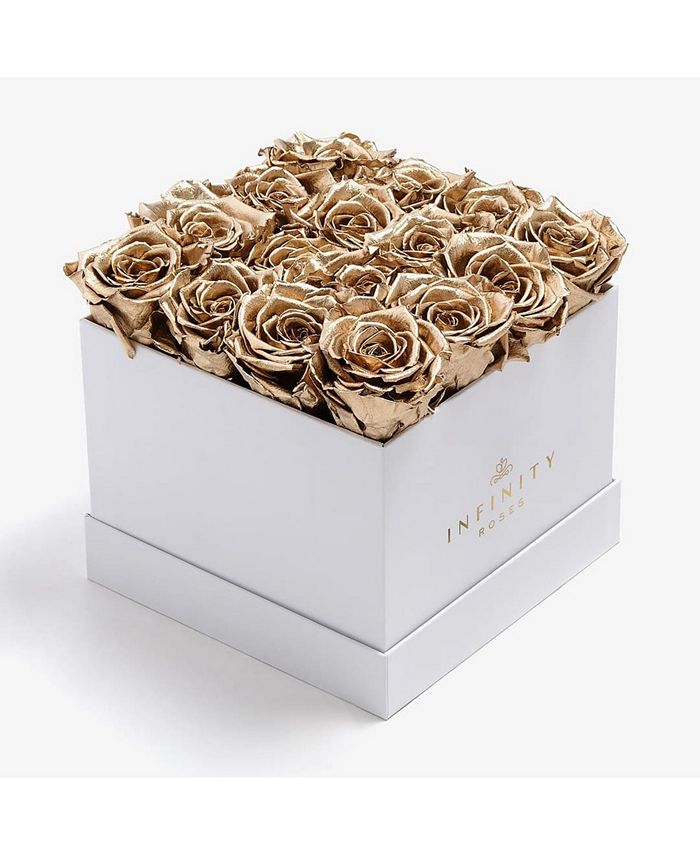 Infinity Roses Square Box of 16 Gold Real Roses Preserved to Last Over ...