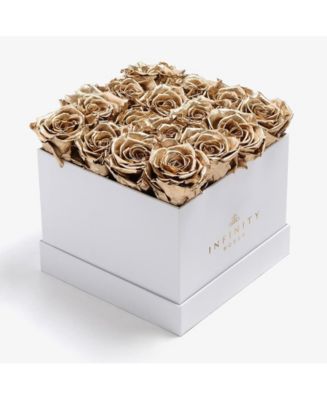 Square Box of 16 Gold Real Roses Preserved to Last Over A Year, Large ...