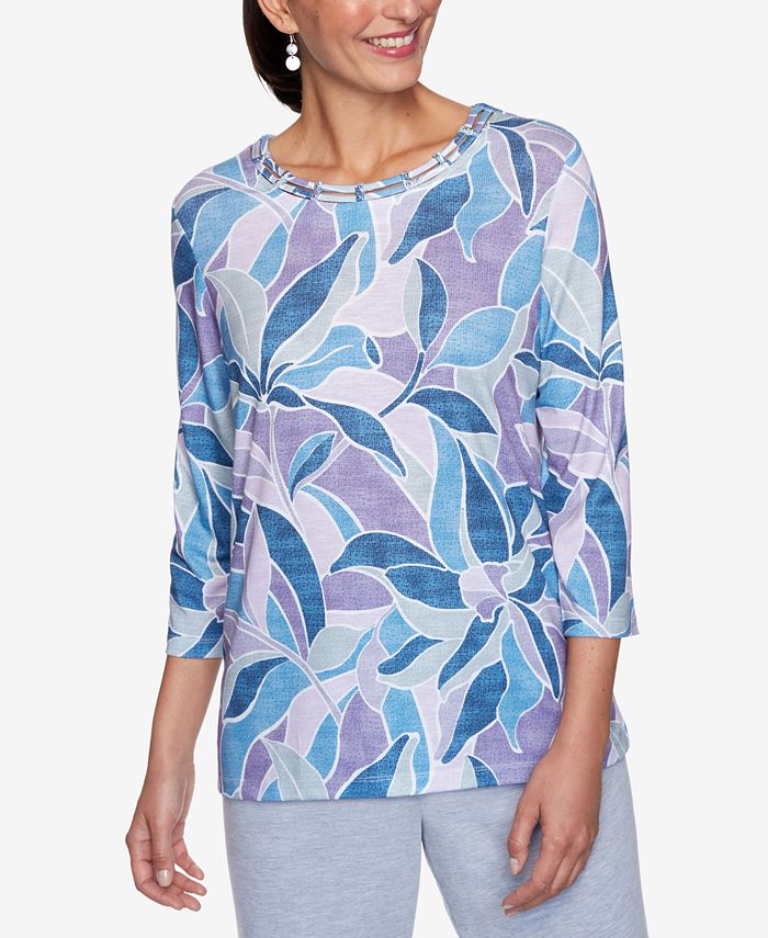 Alfred Dunner Petite Printed Ladder-Trim Top - Macy's