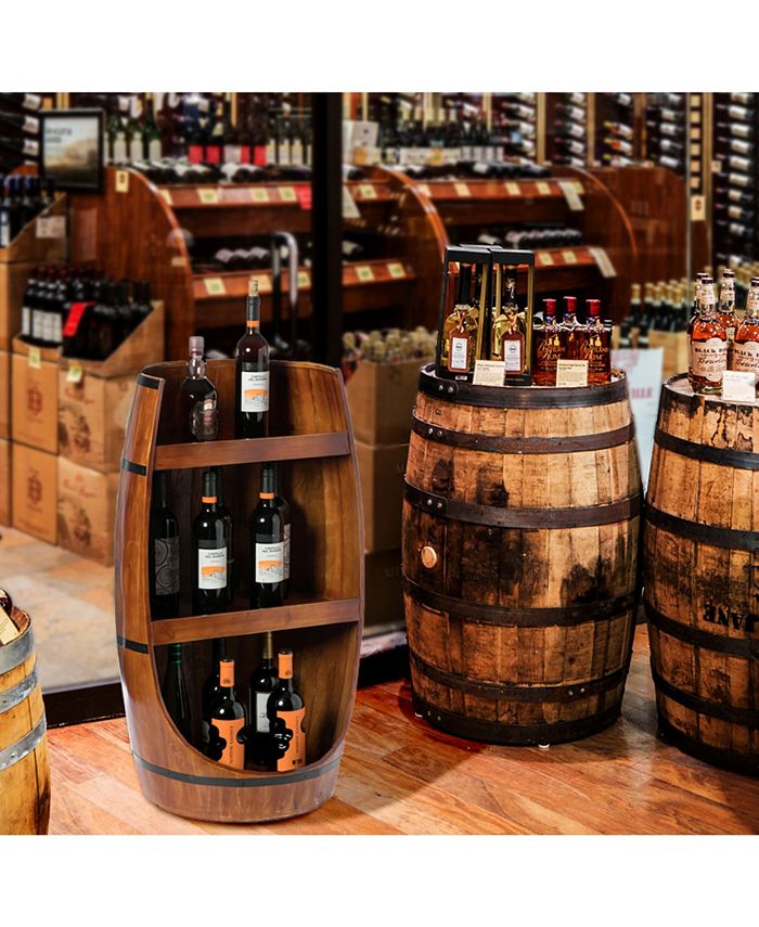 Vintiquewise Rustic Wooden Wine Barrel Display Shelf Storage Stand - Macy's