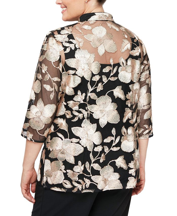 Alex Evenings Plus Size Embroidered Jacket & Top Set - Macy's