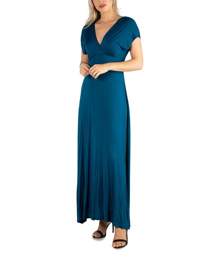 24seven Comfort Apparel Women's Cap Sleeve V Neck Maxi Dress & Reviews ...