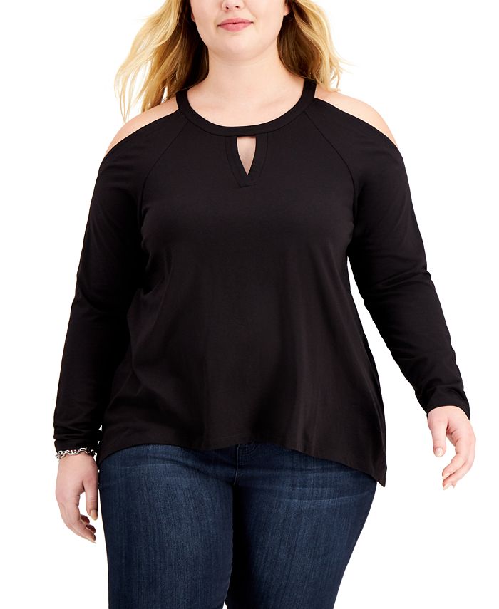 Michael Kors Plus Size Cold-Shoulder Keyhole Top - Macy's