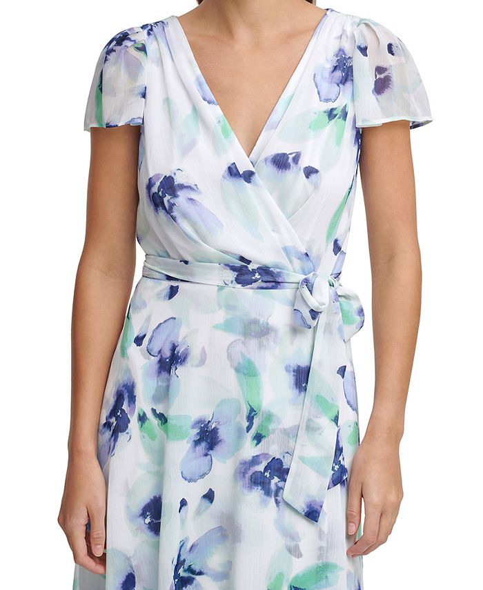 DKNY Faux-Wrap Flutter-Sleeve Dress - Macy's
