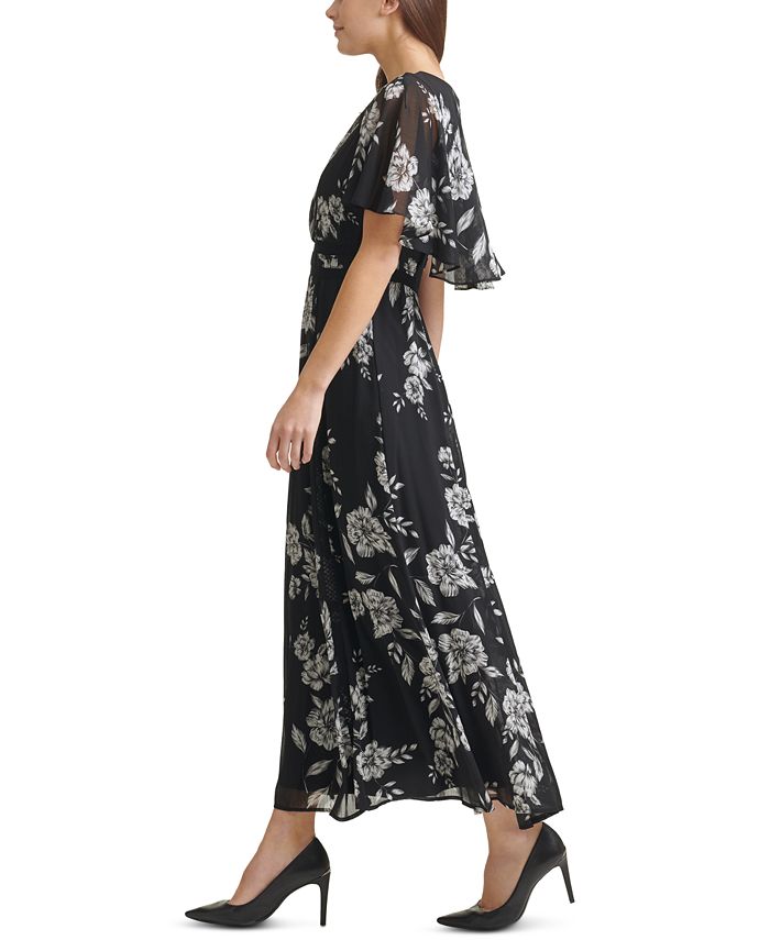 Calvin Klein Rose Floral Chiffon Maxi Dress - Macy's