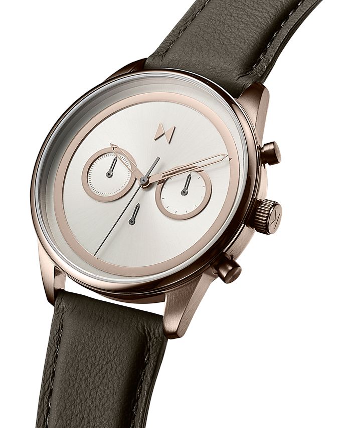 MVMT Men's Powerlane Gray Leather Strap Watch 43mm - Macy's