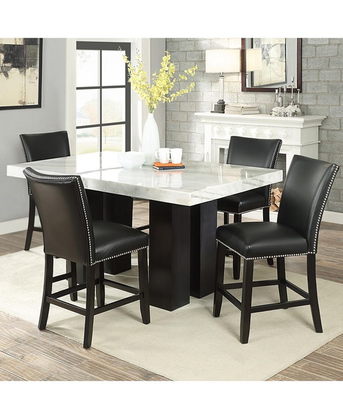 Furniture Camila 70" Rectangle Counter Height Table and Black Counter Chair 5-Piece Set - Macy's