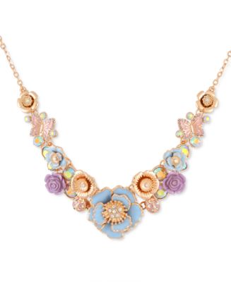 GUESS Gold-Tone Flower Garden Statement Necklace, 16" + 2" extender ...