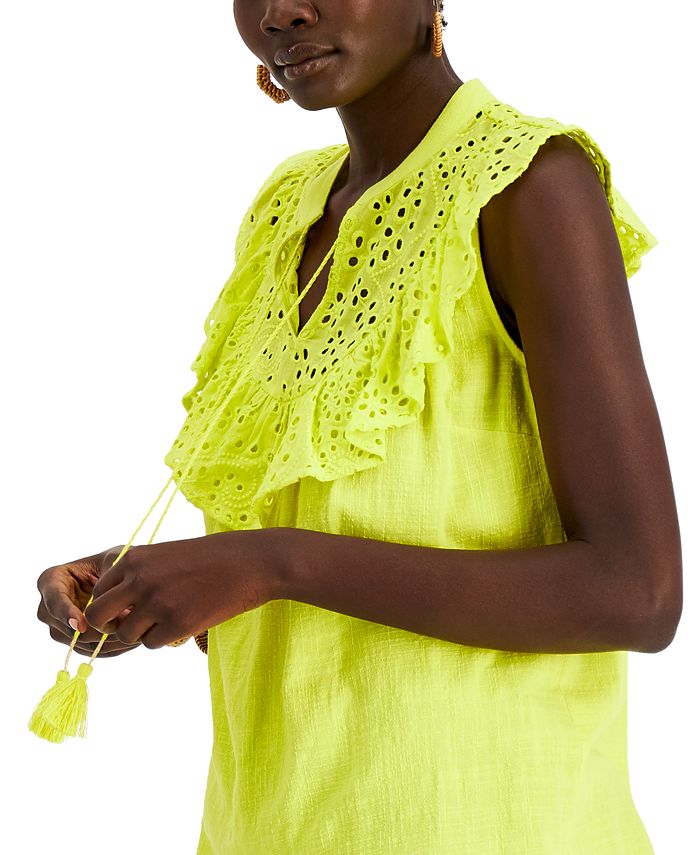 INC International Concepts Cotton Ruffle-Trim Top, Created for Macy's ...