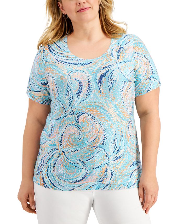 JM Collection Plus Size Printed Jacquard Top, Created for Macy's - Macy's