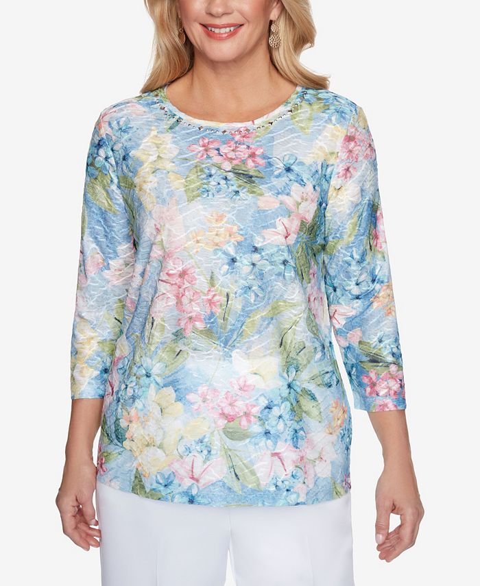 Alfred Dunner Plus Size Classics Watercolor Floral Top - Macy's