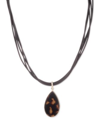 Lauren Ralph Lauren Gold-Tone Tortoise-Look Teardrop Multi-Cord Pendant ...
