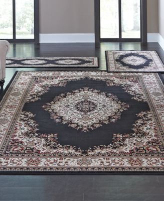 CLOSEOUT! KM Home Roma Kerman Black 3-Pc. Rug Set - Macy's