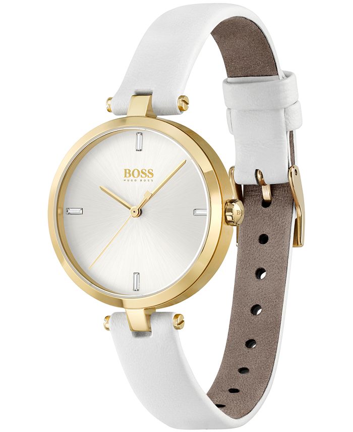 BOSS Women's Majesty White Leather Strap Watch 32mm - Macy's