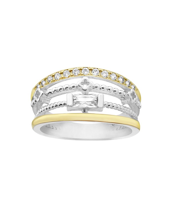 And Now This Cubic Zirconia Multi Row Band Ring Two Tone Silver Plate ...
