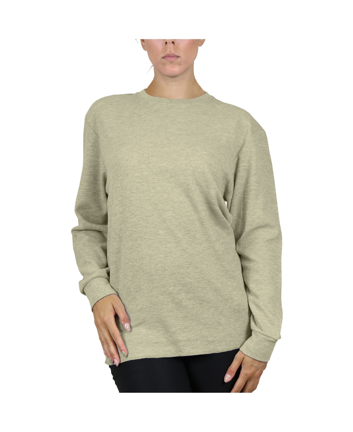 Click here for Womens Loose Fit Waffle Knit Thermal Shirt - Heath... prices