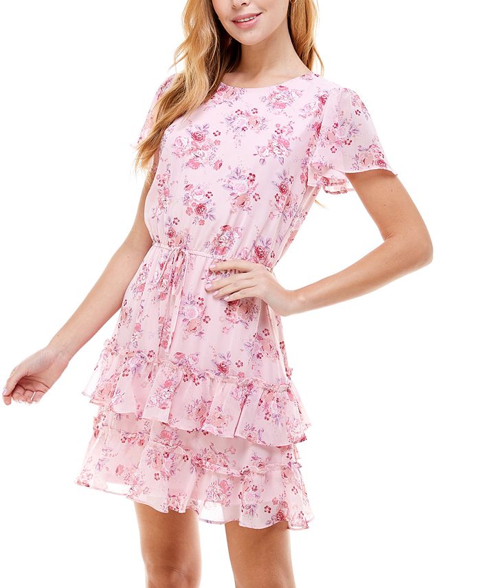 City Studios Juniors' Floral-Print Ruffled Tiered Dress - Macy's