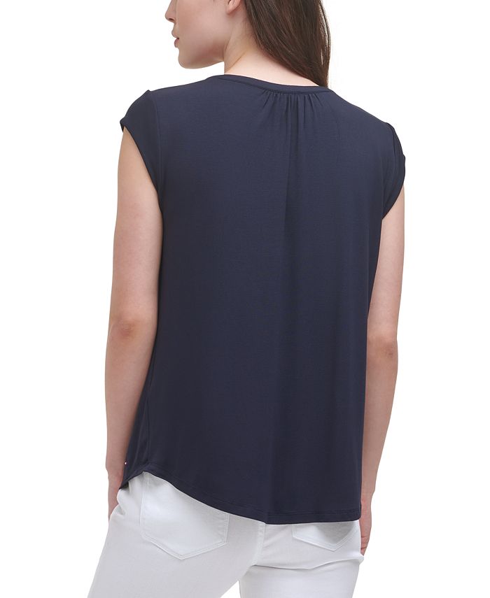 Tommy Hilfiger Lace-Trimmed Pintuck Ladder Top - Macy's