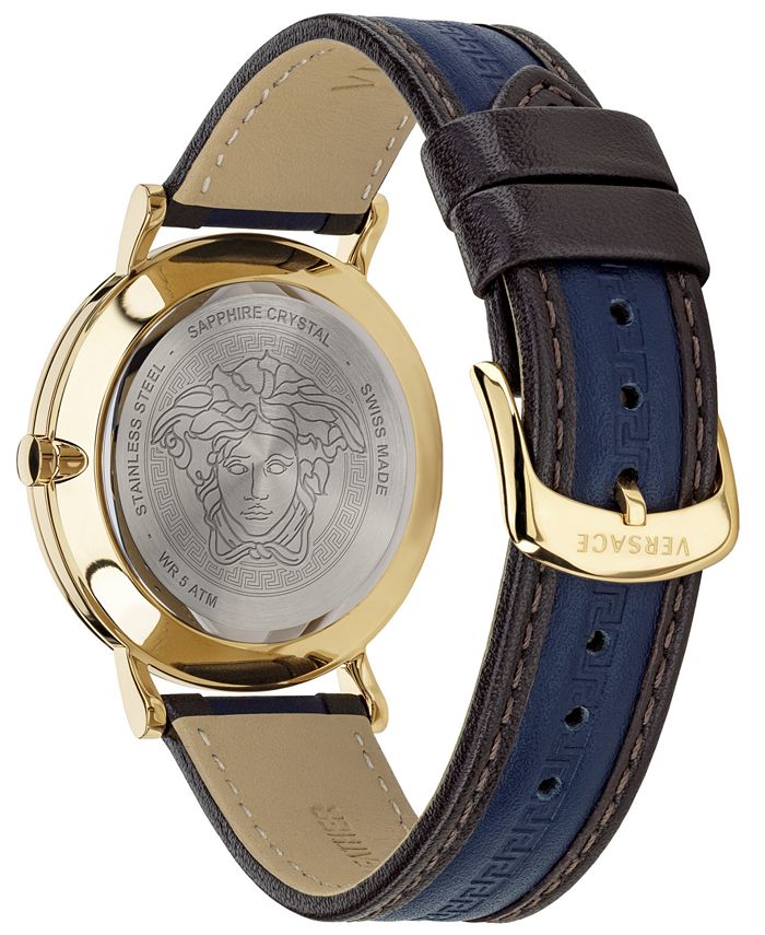 Versace Men's Swiss Gold-Tone Leather Strap Watch 40mm - Macy's