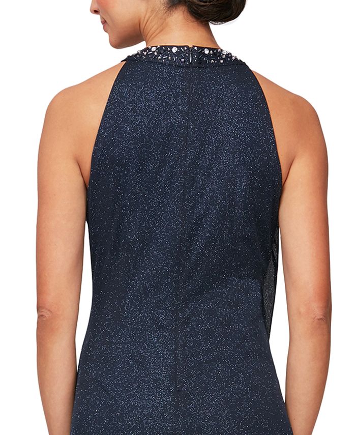 SL Fashions Beaded Halter Glitter Gown - Macy's