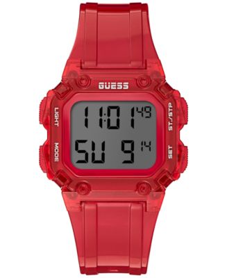 GUESS Men's Red Silicone Digital Watch 39mm - Macy's