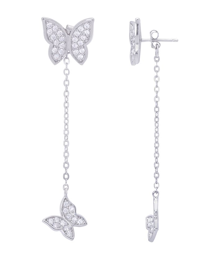 Macy's Cubic Zirconia Butterfly Chain Earrings in Silver Plate - Macy's