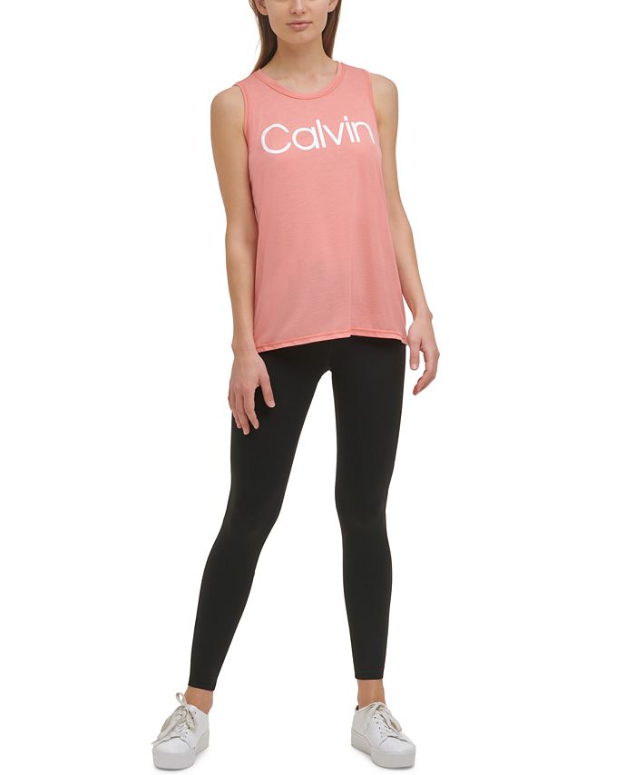 Calvin Klein Logo Racerback Tank Top & Reviews - Tops - Women - Macy's