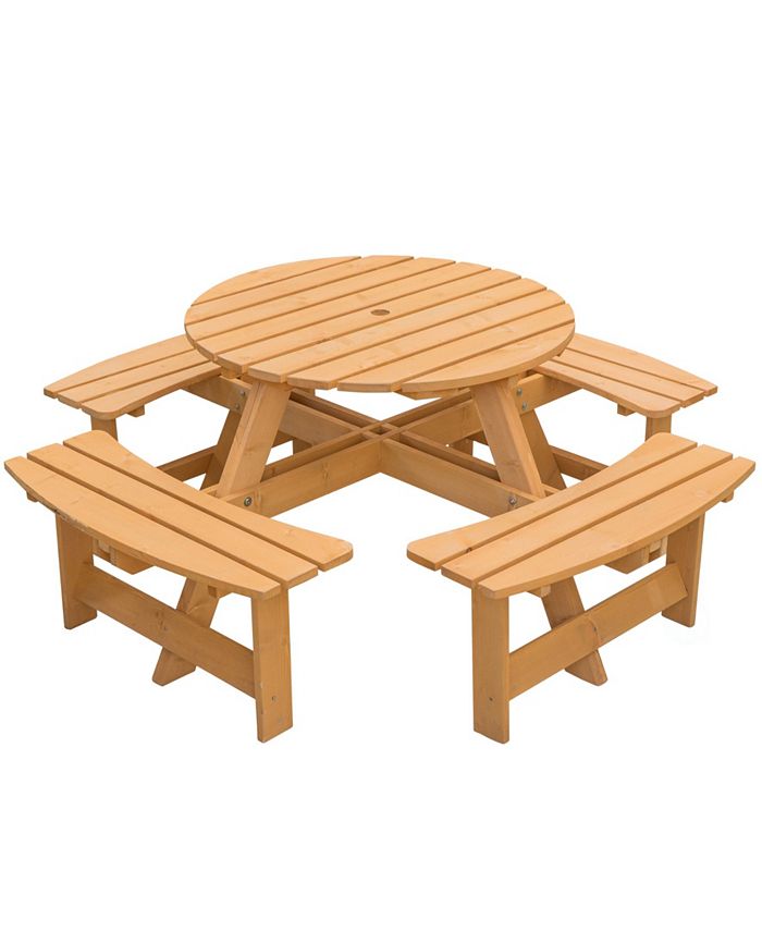 Gardenised Stained Wood Outdoor Patio Garden Round Picnic Table with 8 ...