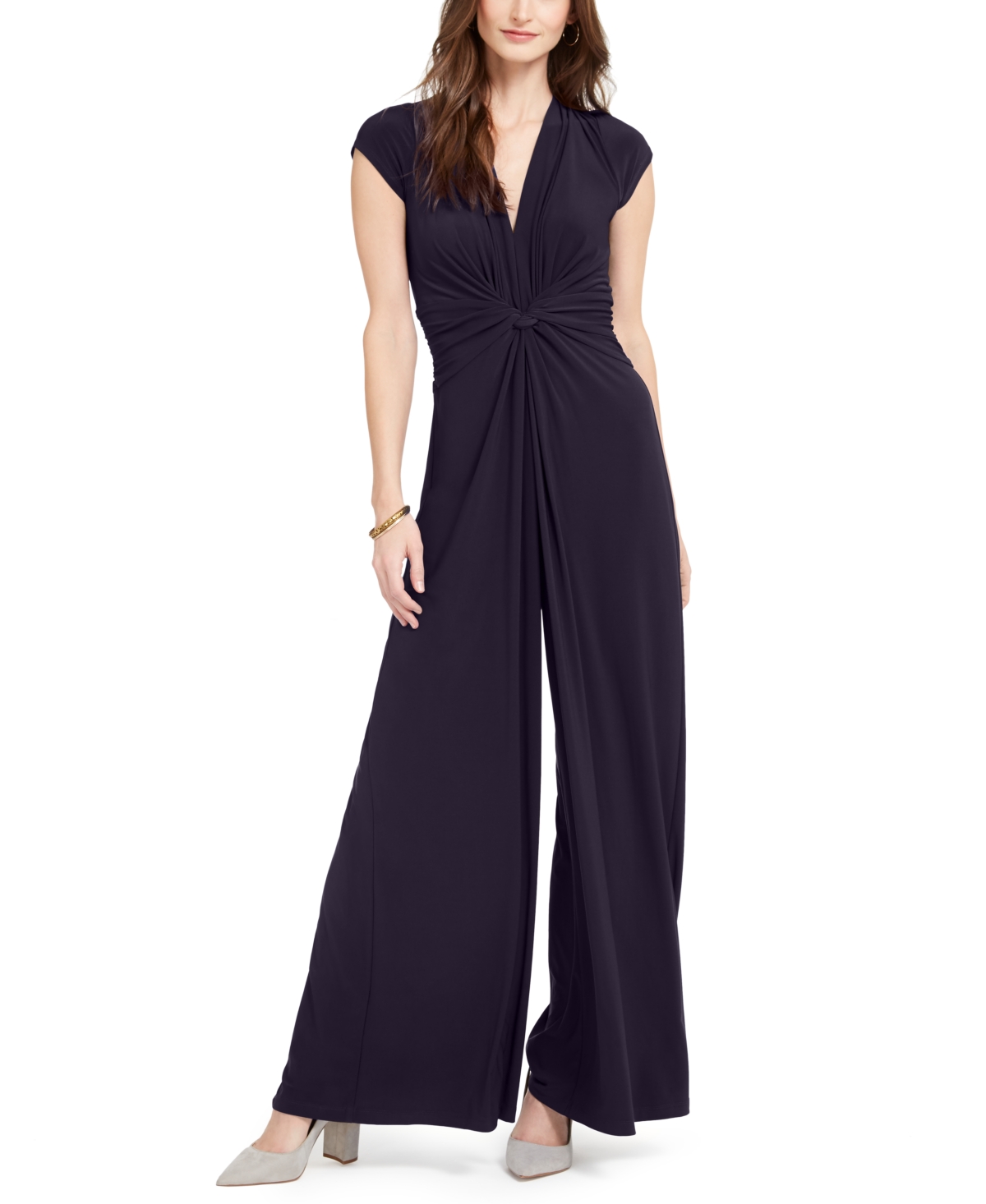 Click here for Vince Camuto Twist-Front Plunge Jumpsuit - Navy prices