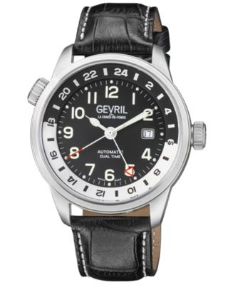 Gevril Men's Canal St Swiss Automatic Black Italian Leather Strap Watch ...