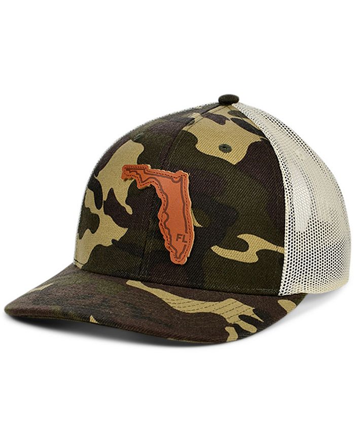 Lids Local Crowns Florida Woodland Leather State Patch Curved Trucker ...