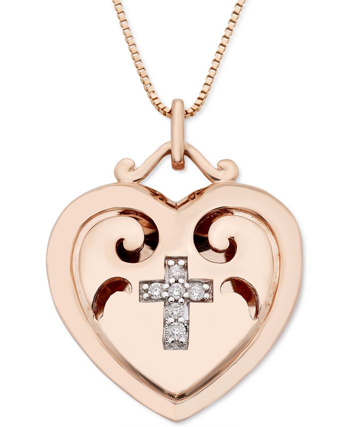 Macy's Diamond Accent Cross Heart Locket 18" Pendant Necklace in 10k ...